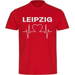 multifanshop Herren T-Shirt - Leipzig - Herzschlag - Druck wei&szlig; - M&auml;nner