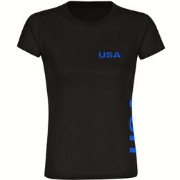 multifanshop Damen T-Shirt - USA - Brust & Seite - Druck blau - Frauen