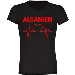 multifanshop Damen T-Shirt - Albanien - Herzschlag - Druck rot - Frauen