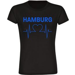 multifanshop Damen T-Shirt - Hamburg - Herzschlag - Druck blau - Frauen