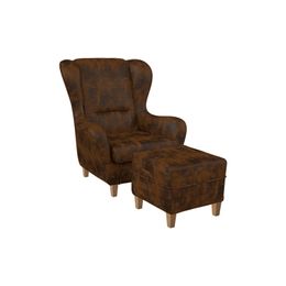 Supellex Sofia Ohrensessel mit Hocker Design Kunstleder Hellbraun?