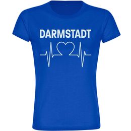 multifanshop Damen T-Shirt - Darmstadt - Herzschlag - Druck wei&szlig; - Frauen