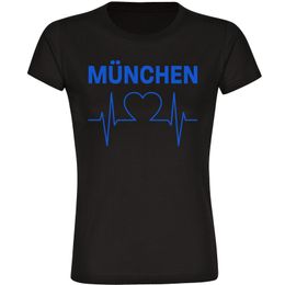 multifanshop Damen T-Shirt - M&uuml;nchen blau - Herzschlag - Druck blau - Frauen