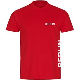 multifanshop Herren T-Shirt - Berlin rot - Brust & Seite - Druck wei&szlig; - M&auml;nner