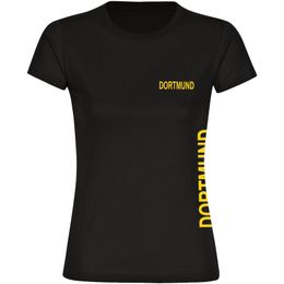 multifanshop Damen T-Shirt - Dortmund - Brust & Seite - Druck gelb - Frauen