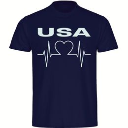 multifanshop Herren T-Shirt - USA - Herzschlag - Druck wei&szlig; - M&auml;nner