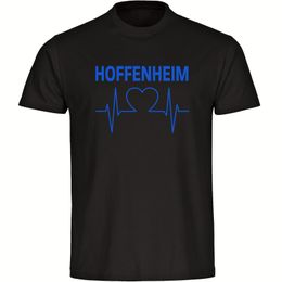multifanshop Herren T-Shirt - Hoffenheim - Herzschlag - Druck blau - M&auml;nner