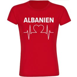 multifanshop Damen T-Shirt - Albanien - Herzschlag - Druck wei&szlig; - Frauen