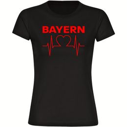 multifanshop Damen T-Shirt - Bayern - Herzschlag - Druck rot - Frauen