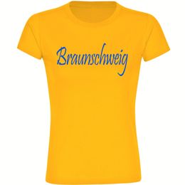 multifanshop Damen T-Shirt - Braunschweig - Schriftzug - Druck blau - Frauen