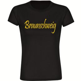 multifanshop Damen T-Shirt - Braunschweig - Schriftzug - Druck gelb - Frauen