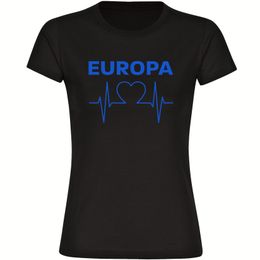 multifanshop Damen T-Shirt - Europa - Herzschlag - Druck blau - Frauen