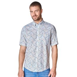 Kurzarmhemd Casamoda "Casamoda Leinenhemd Kurzarm Print", Herren, Gr. XL, Normalgr&ouml;&szlig;en, bunt (hellorange), 55% Leinen, 45% Baumwolle, bedruckt, l&auml;ssig geschnitten, Hemden