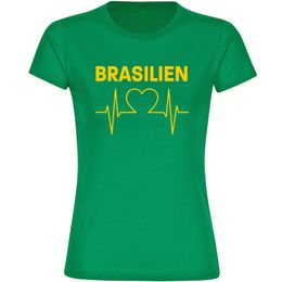 multifanshop Damen T-Shirt - Brasilien - Herzschlag - Druck gelb - Frauen