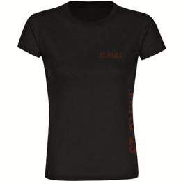 multifanshop Damen T-Shirt - St. Pauli - Brust & Seite - Druck braun - Frauen
