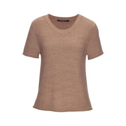 Kurzarmpullover French Connection "aus leichtem B&auml;ndchengarn", Damen, Gr. 32/34, taupe, Strick, Obermaterial: 55% Polyacryl, 45% Polyamid, unifarben, figurumspielend h&uuml;ftlang, Rundhals, Rollkante, Pullover, Sommerpullover, Strickshirt, leichter Sommerstrick, Basic