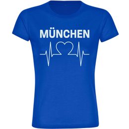multifanshop Damen T-Shirt - M&uuml;nchen blau - Herzschlag - Druck wei&szlig; - Frauen