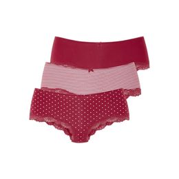 Panty Lascana, Damen, Gr. 32/34, rot (rot, gestreift, uni, gepunktet), Jersey, Obermaterial: 95% Baumwolle, 5% Elasthan. Spitze: 87% Polyamid, 13% Elasthan, gepunktet, gestreift, unifarben, k&ouml;rpernah, Unterhosen Panty, aus elastischer Baumwolle mit zarter Spitze