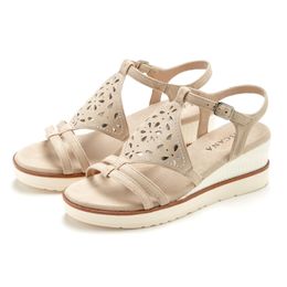 Sandalette Lascana "Sommerschuh, offener Schuh, Sandale, Keilsandalette", Damen, Gr. 36, beige, Obermaterial: 100% Textilmaterial. Decksohle: 100% Textilmaterial. Futter: 100% Lederimitat. Laufsohle: 100% Synthetik, gemustert, Basic, Schuhe Sandalette, mit Keilabsatz gepolsterter Innensohle VEGAN