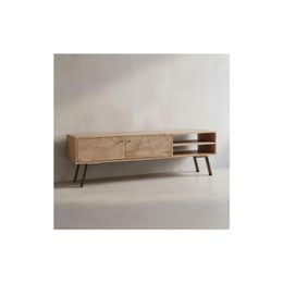 KADIMA DESIGN TV Lowboard Garda im Landhaus-Stil, f&uuml;r Fernseher bis 55 Zoll, Massivholz Mango und Metall, 145x47x35 cm.