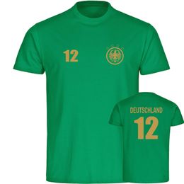 multifanshop Herren T-Shirt - Deutschland - Adler Retro Trikot 12 Gold - Druck gold metallic - M&auml;nner