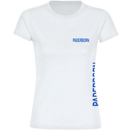 multifanshop Damen T-Shirt - Paderborn - Brust & Seite - Druck blau - Frauen
