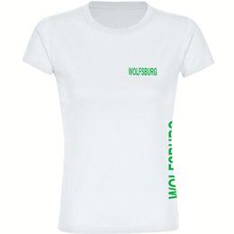 multifanshop Damen T-Shirt - Wolfsburg - Brust & Seite - Druck gr&uuml;n - Frauen