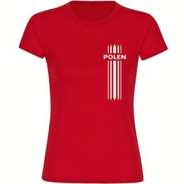 multifanshop Damen T-Shirt - Polen - Streifen - Druck wei&szlig; - Frauen
