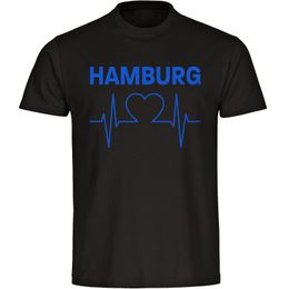 multifanshop Herren T-Shirt - Hamburg - Herzschlag - Druck blau - M&auml;nner