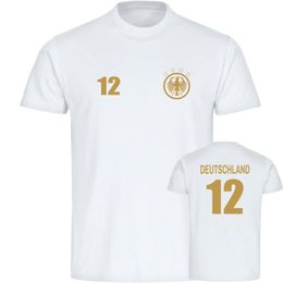 multifanshop Herren T-Shirt - Deutschland - Adler Retro Trikot 12 Gold - Druck gold metallic - M&auml;nner