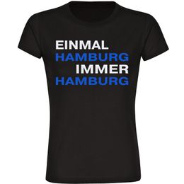 multifanshop Damen T-Shirt - Hamburg - Einmal Immer - Druck blau - Frauen
