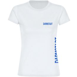 multifanshop Damen T-Shirt - Darmstadt - Brust & Seite - Druck blau - Frauen
