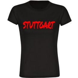 multifanshop Damen T-Shirt - Stuttgart - Textmarker - Druck rot - Frauen