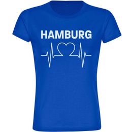 multifanshop Damen T-Shirt - Hamburg - Herzschlag - Druck wei&szlig; - Frauen