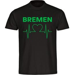 multifanshop Herren T-Shirt - Bremen - Herzschlag - Druck gr&uuml;n - M&auml;nner