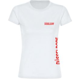 multifanshop Damen T-Shirt - D&uuml;sseldorf - Brust & Seite - Druck rot - Frauen