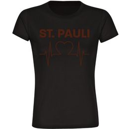multifanshop Damen T-Shirt - St. Pauli - Herzschlag - Druck braun - Frauen