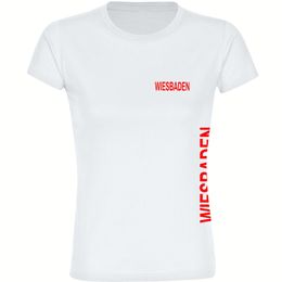 multifanshop Damen T-Shirt - Wiesbaden - Brust & Seite - Druck rot - Frauen