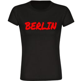 multifanshop Damen T-Shirt - Berlin rot - Textmarker - Druck rot - Frauen