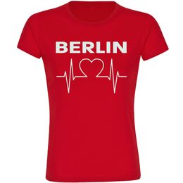 multifanshop Damen T-Shirt - Berlin rot - Herzschlag - Druck wei&szlig; - Frauen