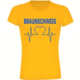 multifanshop Damen T-Shirt - Braunschweig - Herzschlag - Druck blau - Frauen