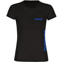 multifanshop Damen T-Shirt - Duisburg - Brust & Seite - Druck blau - Frauen