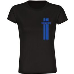 multifanshop Damen T-Shirt - M&uuml;nchen blau - Streifen - Druck blau - Frauen