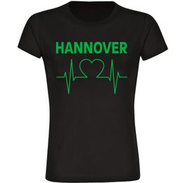 multifanshop Damen T-Shirt - Hannover - Herzschlag - Druck gr&uuml;n - Frauen