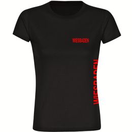 multifanshop Damen T-Shirt - Wiesbaden - Brust & Seite - Druck rot - Frauen