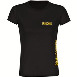 multifanshop Damen T-Shirt - Braunschweig - Brust & Seite - Druck gelb - Frauen