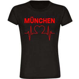 multifanshop Damen T-Shirt - M&uuml;nchen rot - Herzschlag - Druck rot - Frauen