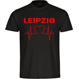 multifanshop Herren T-Shirt - Leipzig - Herzschlag - Druck rot - M&auml;nner