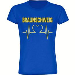 multifanshop Damen T-Shirt - Braunschweig - Herzschlag - Druck gelb - Frauen