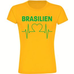 multifanshop Damen T-Shirt - Brasilien - Herzschlag - Druck gr&uuml;n - Frauen